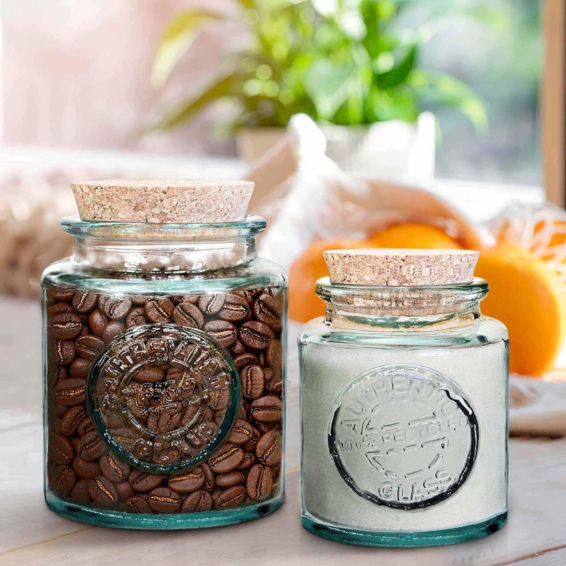8.5 Oz Recycled Glass Jar With Cork | Farmhouse Kitchen Decor | Small ...