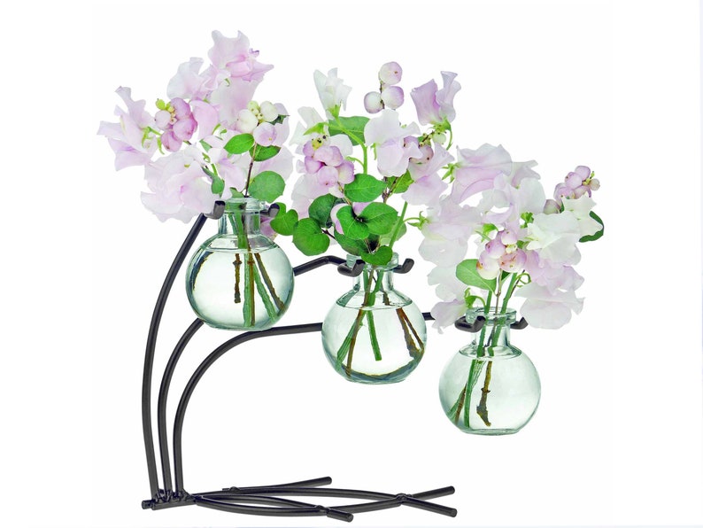 Casablanca Trio Vase & Metal Stand | Elegant Floral Glass Vase Set for ...