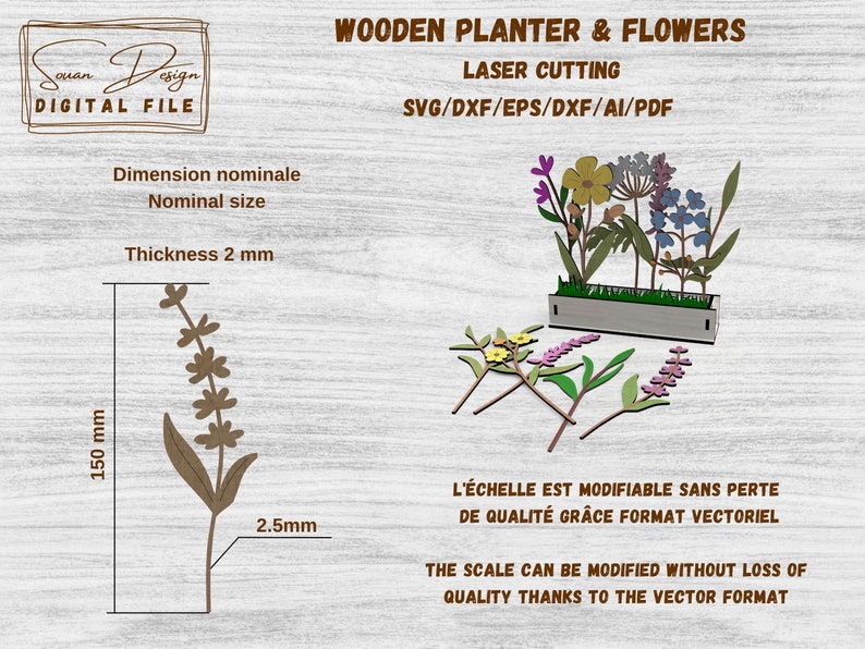 Wooden Wildflower Planter SVG File for Laser Cutting, Vector Graphics ...