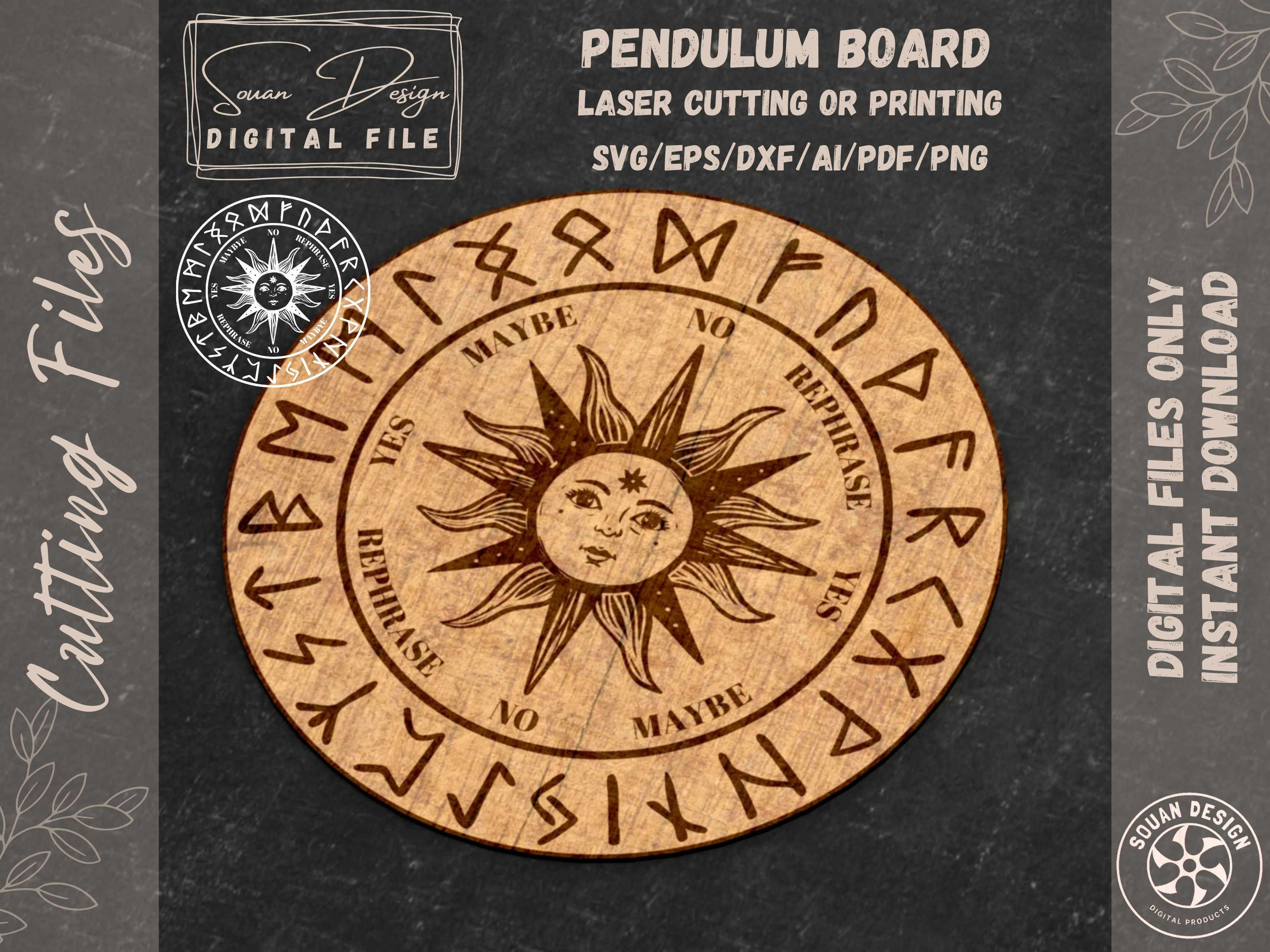 Pendulum Board Sun SVG, File for Laser Cutting or Printing, Silhouette ...