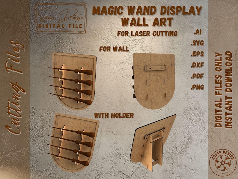 Magic Wand Display Stand - Wooden Wall Decor File for Laser Cutting ...
