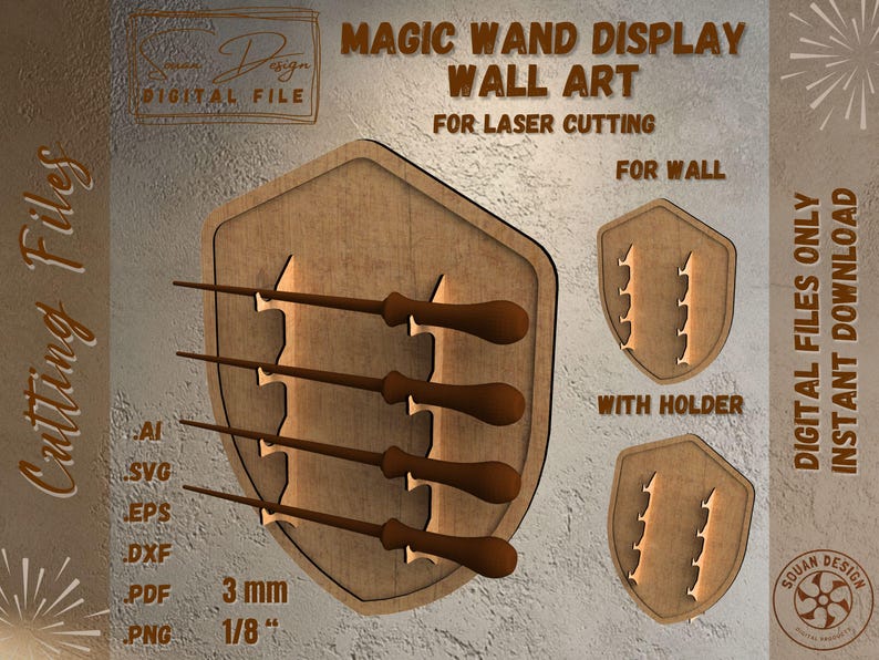 Magic Wand Display Stand - Wizard Wand Holder Wall Art - Digital Laser ...