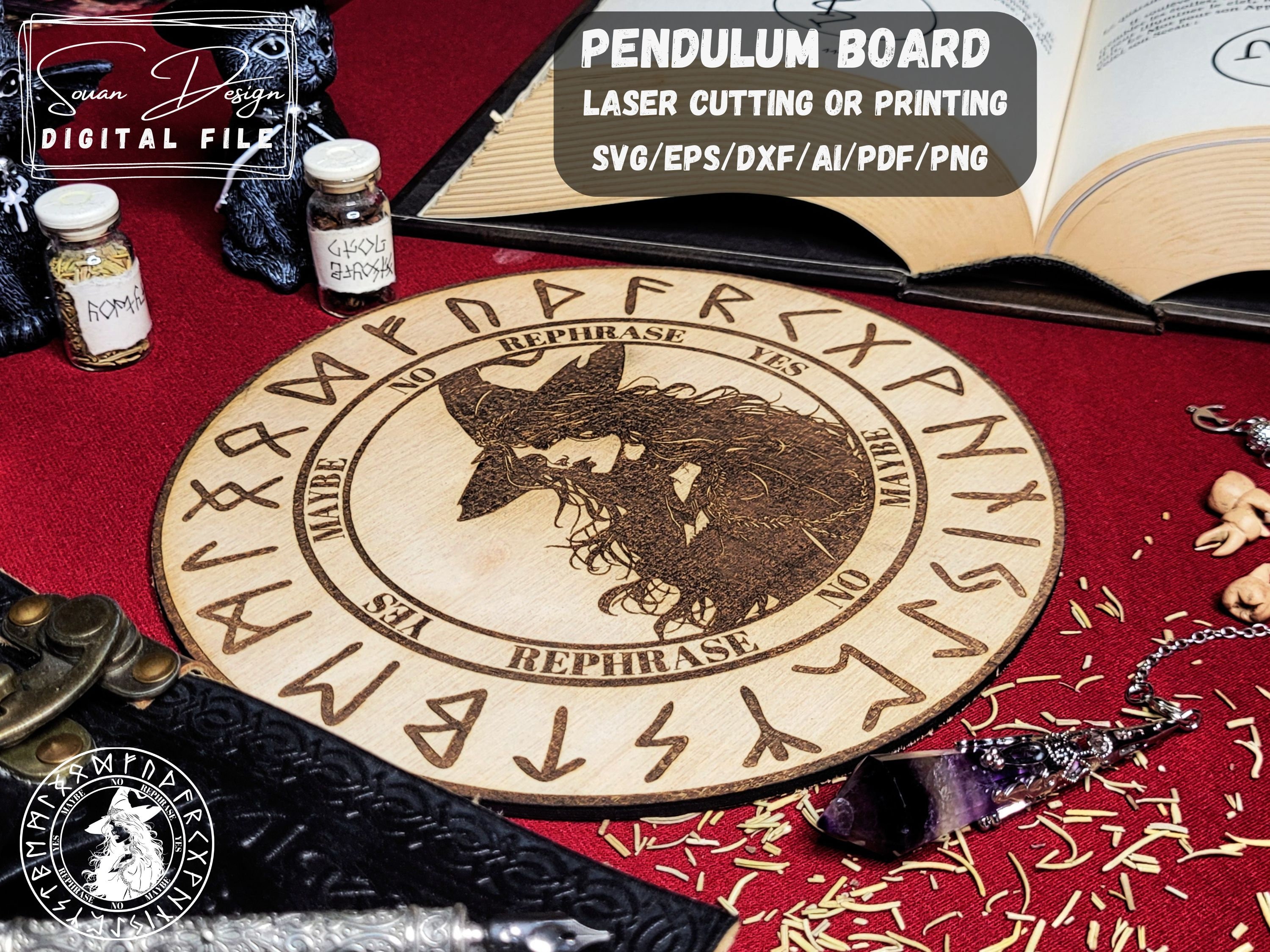 Witch Pendulum Board SVG – Dowsing Board Laser Cut File · Viking Runes ...
