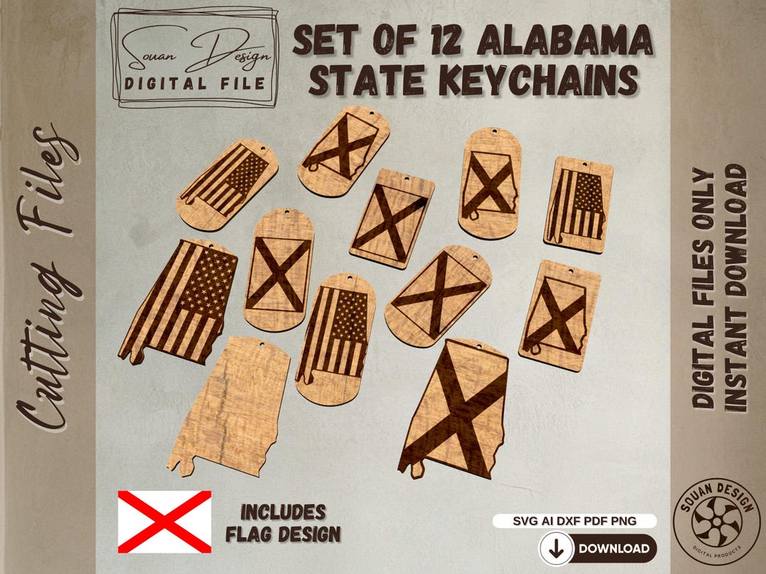 Set of 12 Alabama State Keychains SVG Bundle - American Flag & State ...