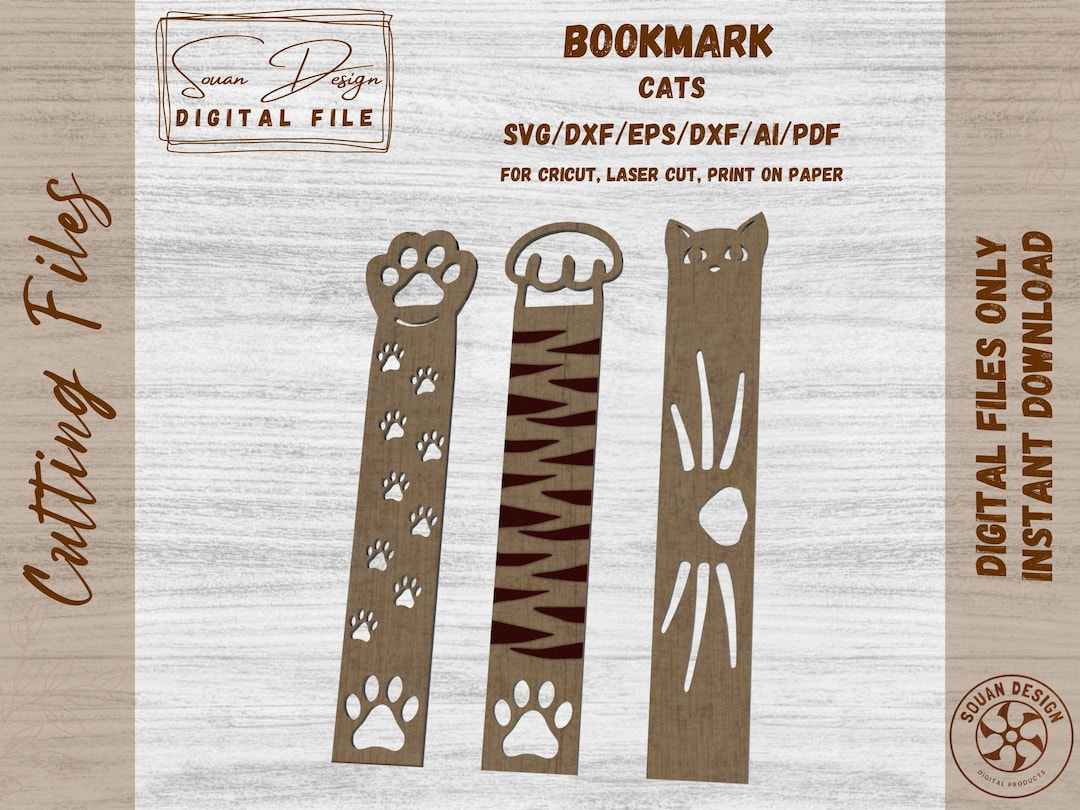 Cats Bookmark SVG, Bookmark Books, Cricut, Printable, Laser Cutting ...