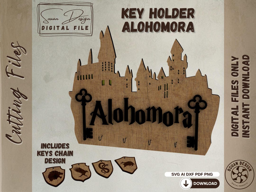 Alohomora Key Holder SVG – Wall Mount Castle Key Ring Holder – Laser ...