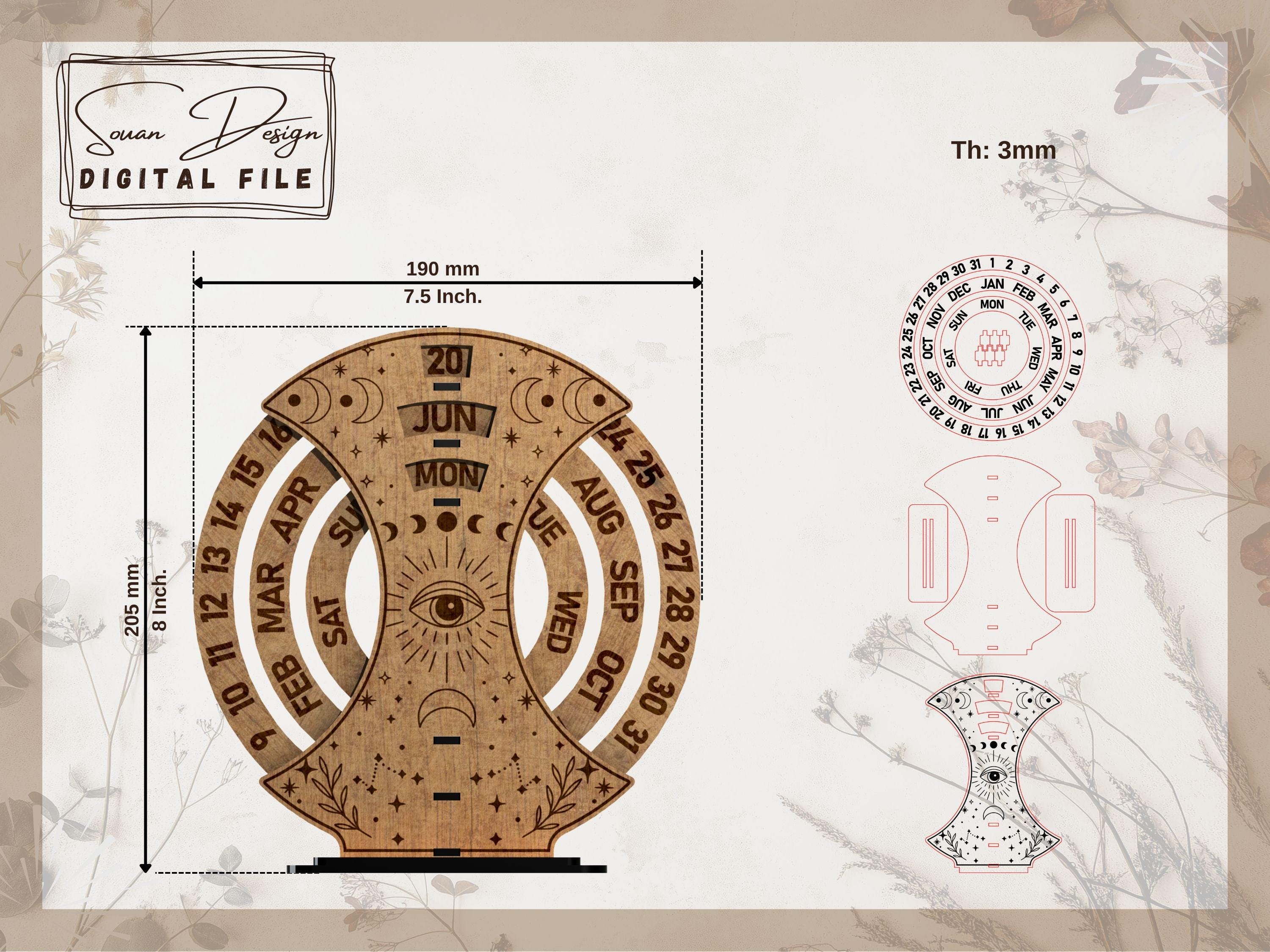 Perpetual Calendar Laser Cut Files | Bundle of 8 SVG PDF Designs | Wood ...
