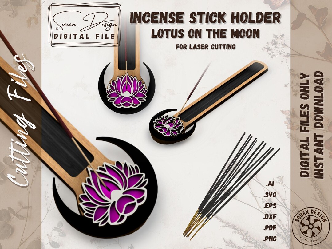 Lotus Moon Incense Holder SVG, Lotus Incense Burner, Lotus Laser Works ...