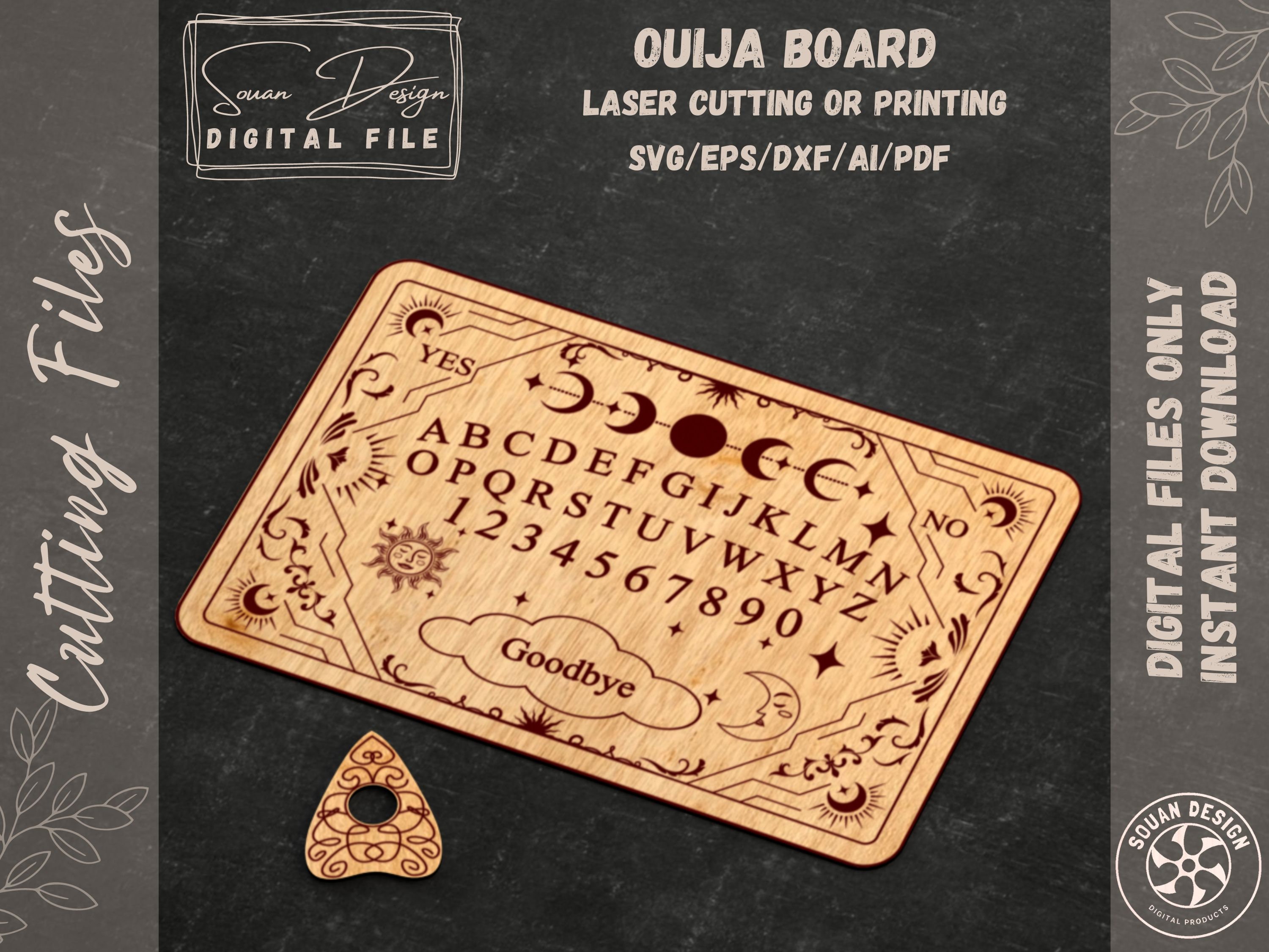 Ouija Board With Planchette SVG, File for Laser Cutting or Printing ...
