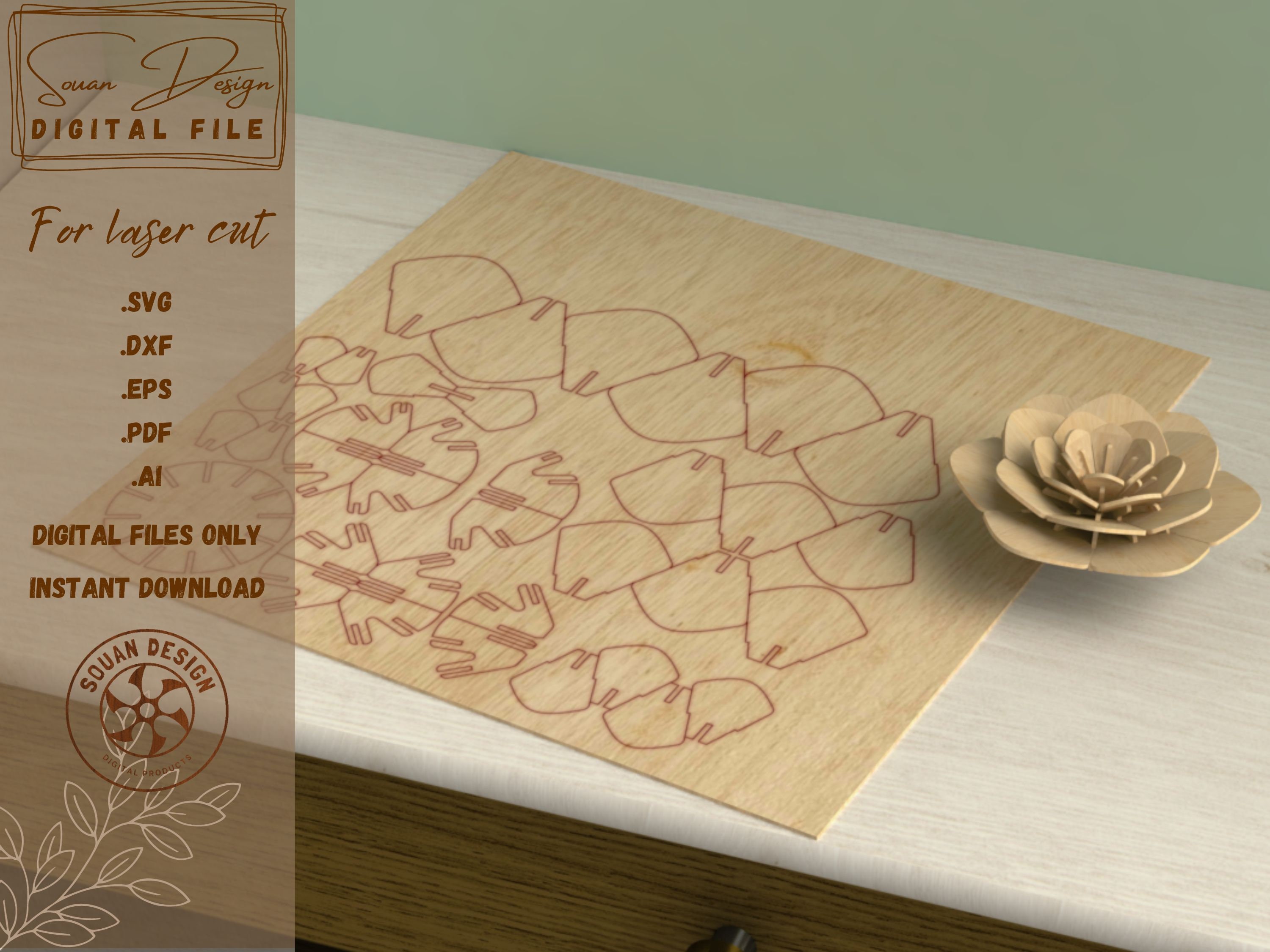 3D Puzzle Lotus Flower Laser Cut File Wooden Flower SVG Vector Graphics ...