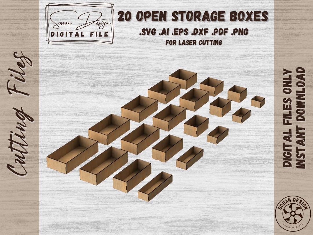 Open Storage Box Laser Cut File - Desk Organizer, Storage Box SVG ...