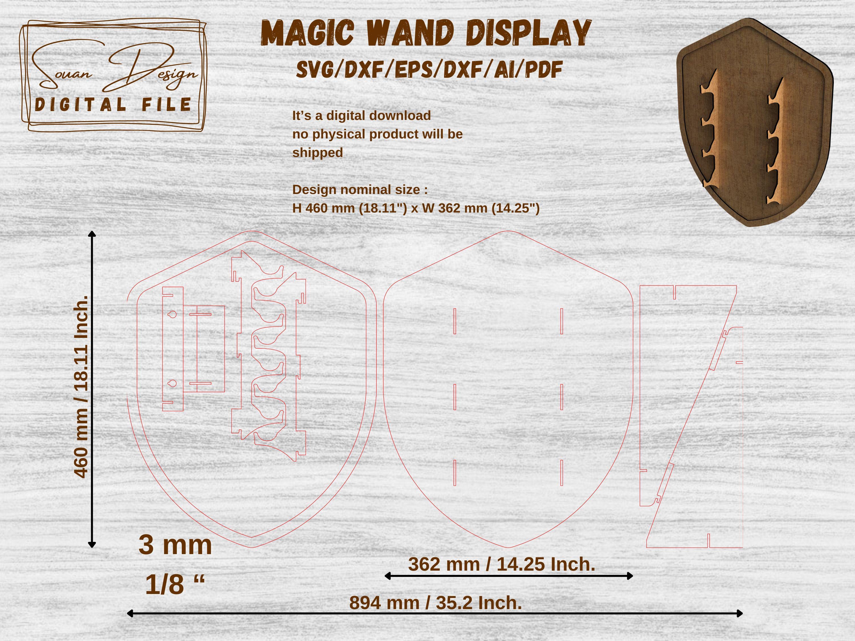 Magic Wand Display Stand - Wizard Wand Holder Wall Art - Digital Laser ...
