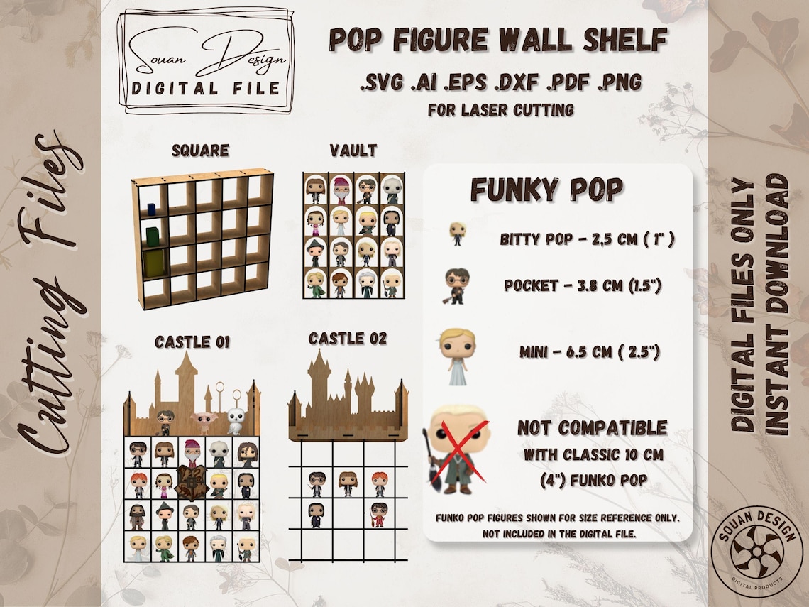 Funko Pop Shelf SVG - Wall Display Stand, Mini Funko Pop Holder, Laser ...