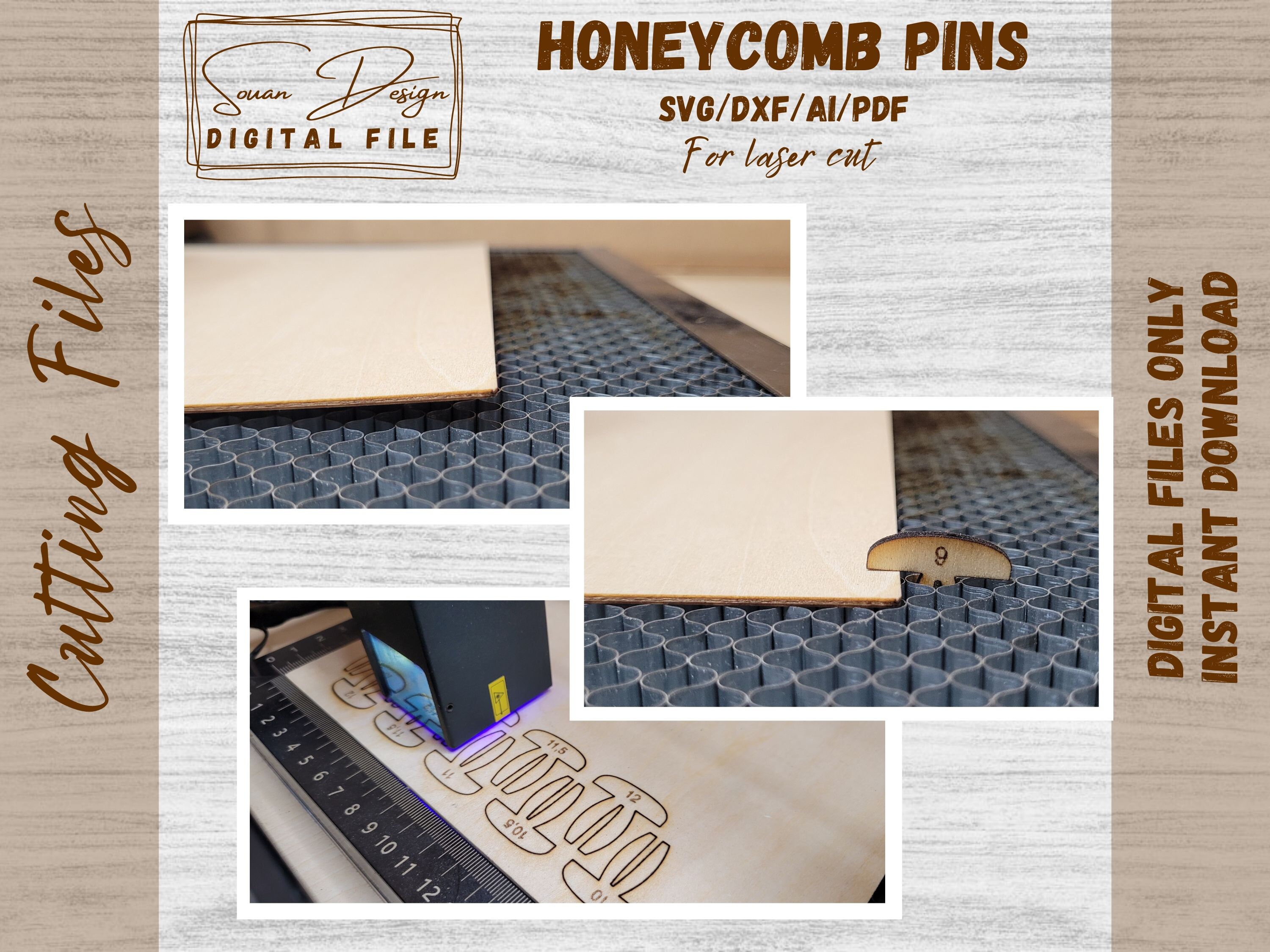 Honeycomb Pins SVG - Laser Cut File, Silhouette, Glowforge, Digital ...
