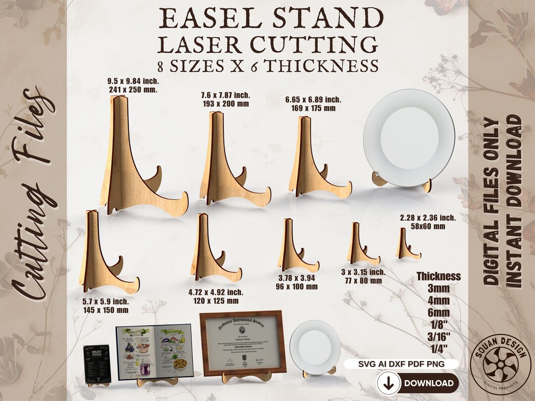 Laser Cut Easel Stand SVG : 8 Sizes 6 Thickness - Round Stand, Photo ...