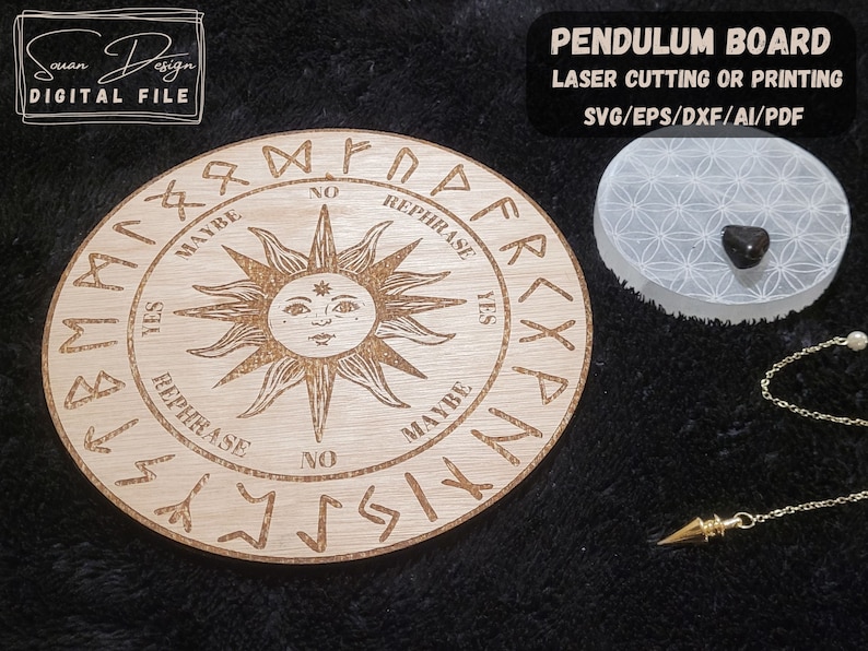 Sun Pendulum Board SVG – Rune Divination Board Laser Cut or Print ...