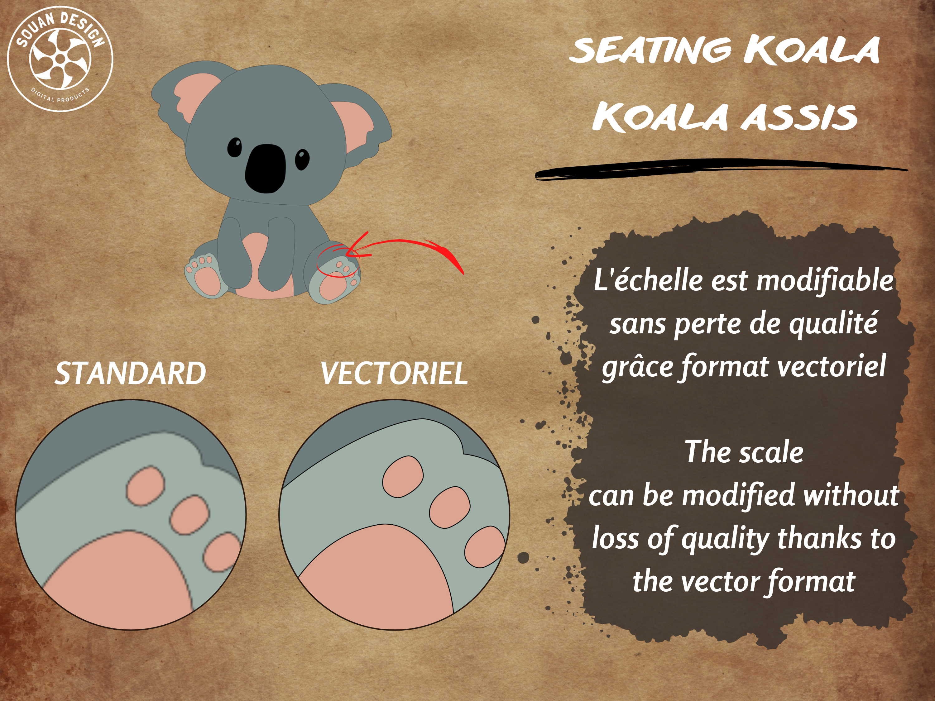 Koala Sitting in Vector Drawing - Digital File Template for Laser ...
