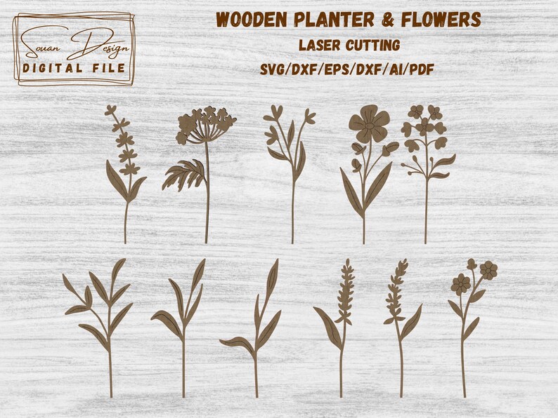 Wooden Wildflower Planter SVG File for Laser Cutting, Vector Graphics ...