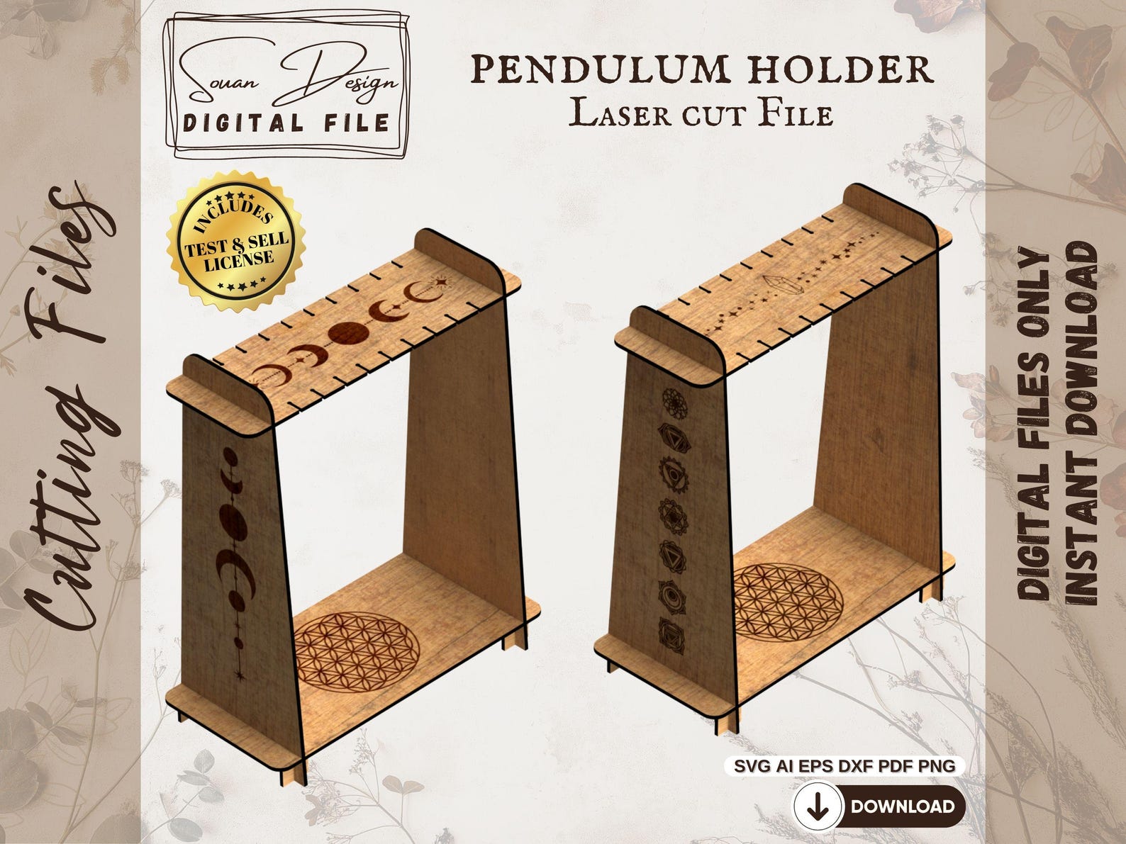 Pendulum Display SVG – 2 Esoteric Engravings Wood Pendulum Holder Laser ...