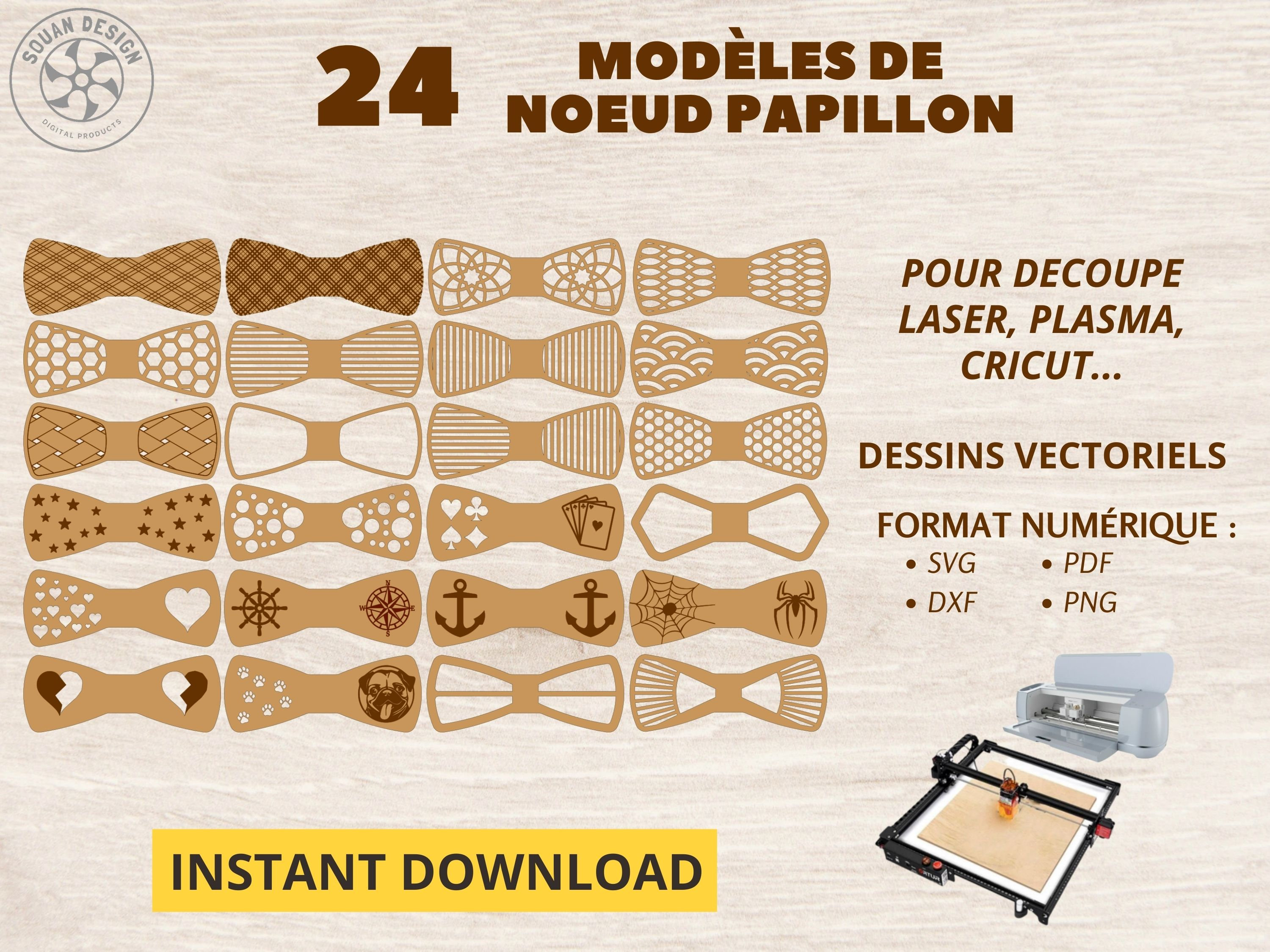 Bow Tie SVG for Laser Cutting, 24 Drawing Models - Laser Files - DXF ...