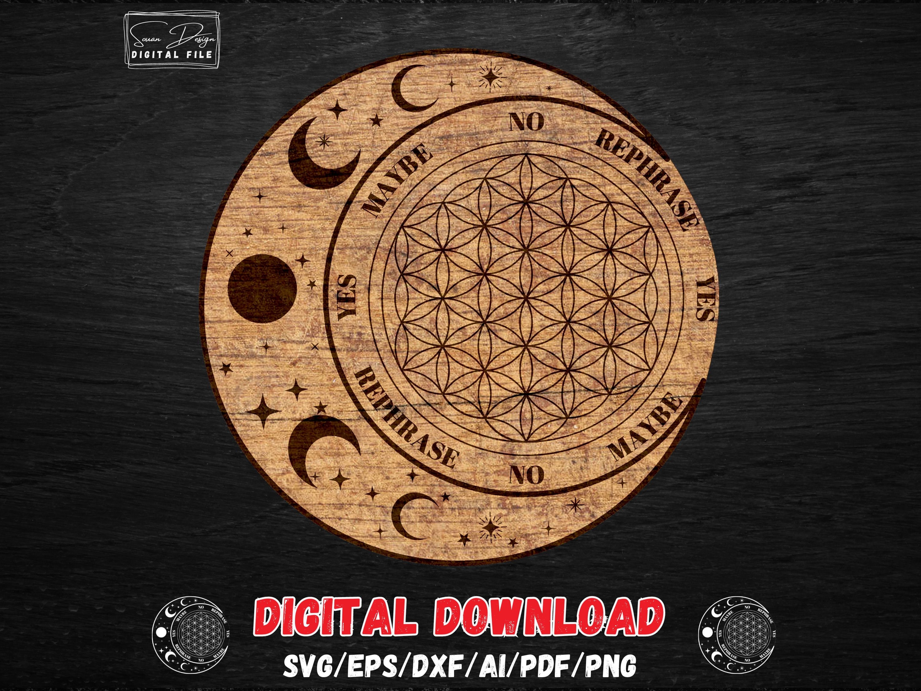 Pendulum Board Flower of Life With Moon Phase SVG Digital Files Laser ...
