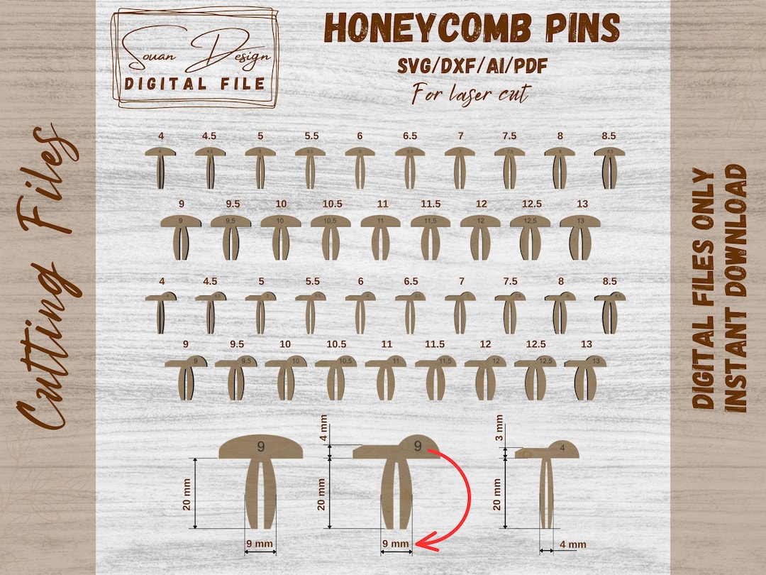 Honeycomb Pins SVG - Laser Cut File, Silhouette, Glowforge, Digital ...