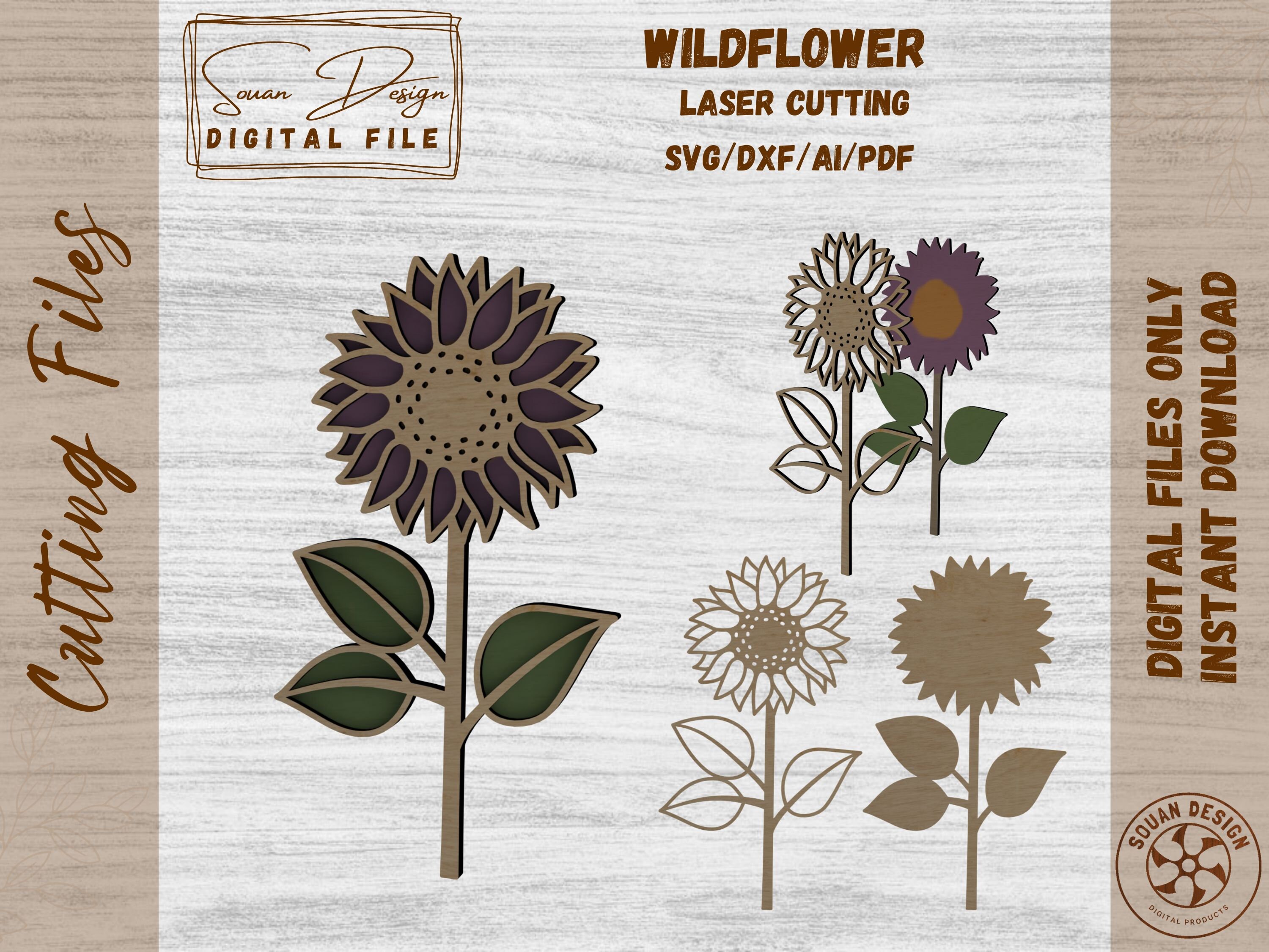 Wildflower SVG Laser Cut File, Wooden Flowers, Plant SVG Vector ...