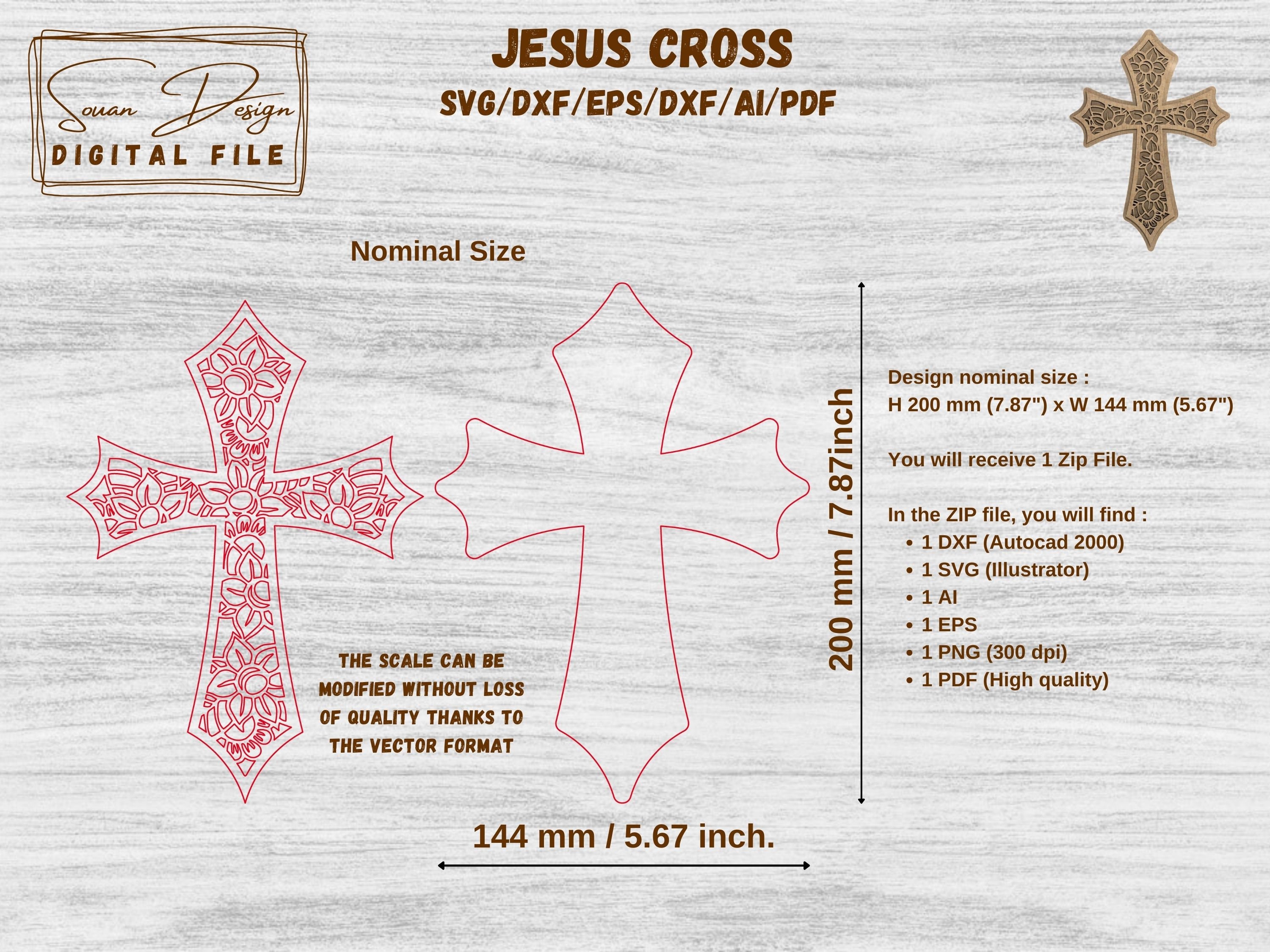 Flower-encrusted Cross - Digital File for Laser Cutting - DXF, SVG ...