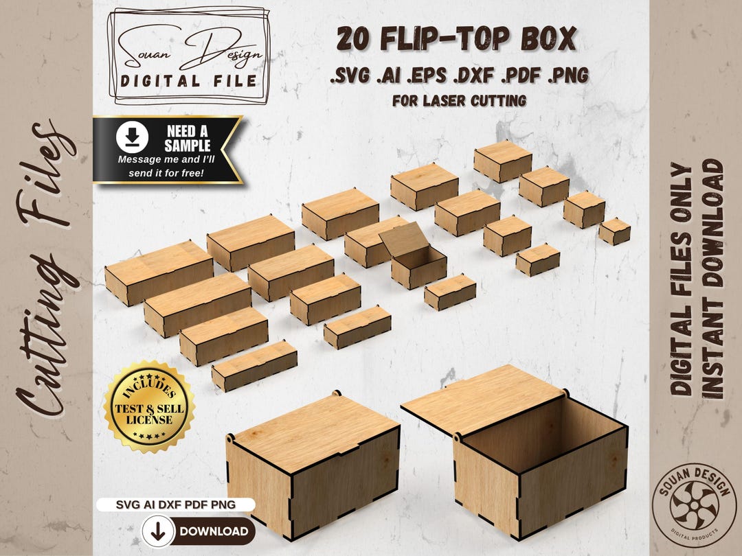 20 Sizes Flip Top Box SVG – Laser Cut Wood Storage Box Files, Gift Box ...