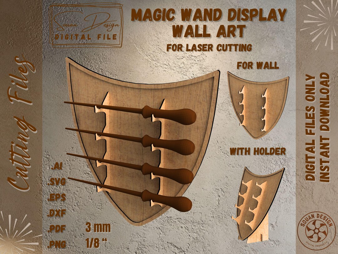 Magic Wand Display Case - Wooden Wall Art Holder for Laser Cutting ...