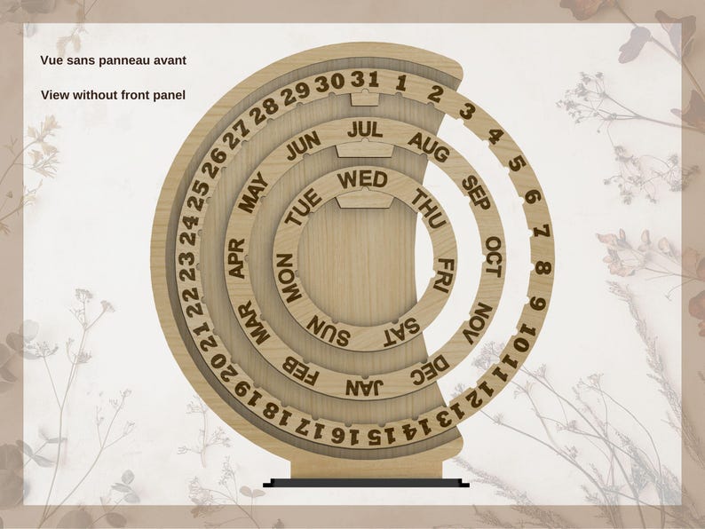 Perpetual Calendar Laser Cut SVG - Rotating Calendar SVG Flower Design ...