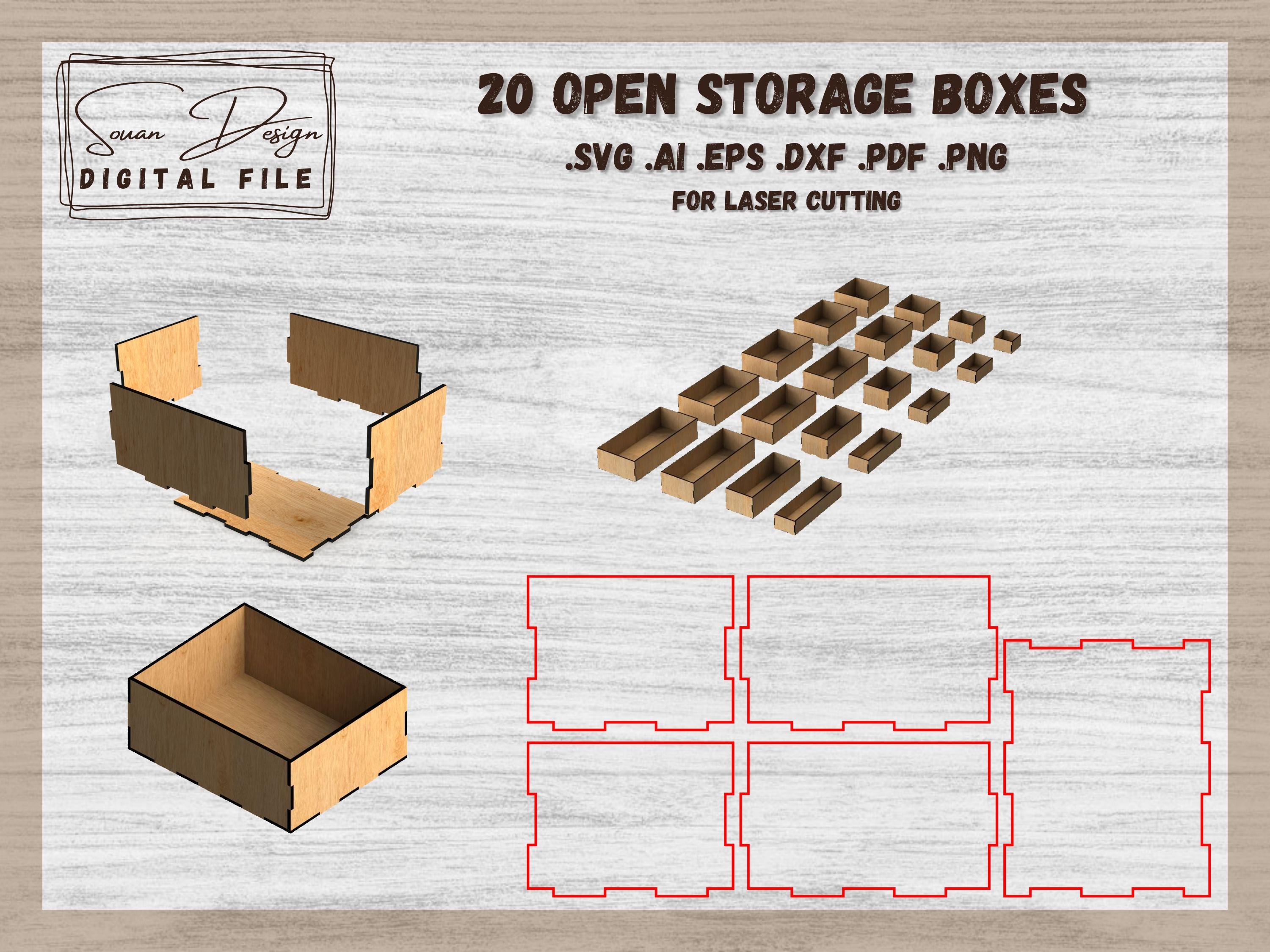 Open Storage Box Laser Cut File - Desk Organizer, Storage Box SVG ...