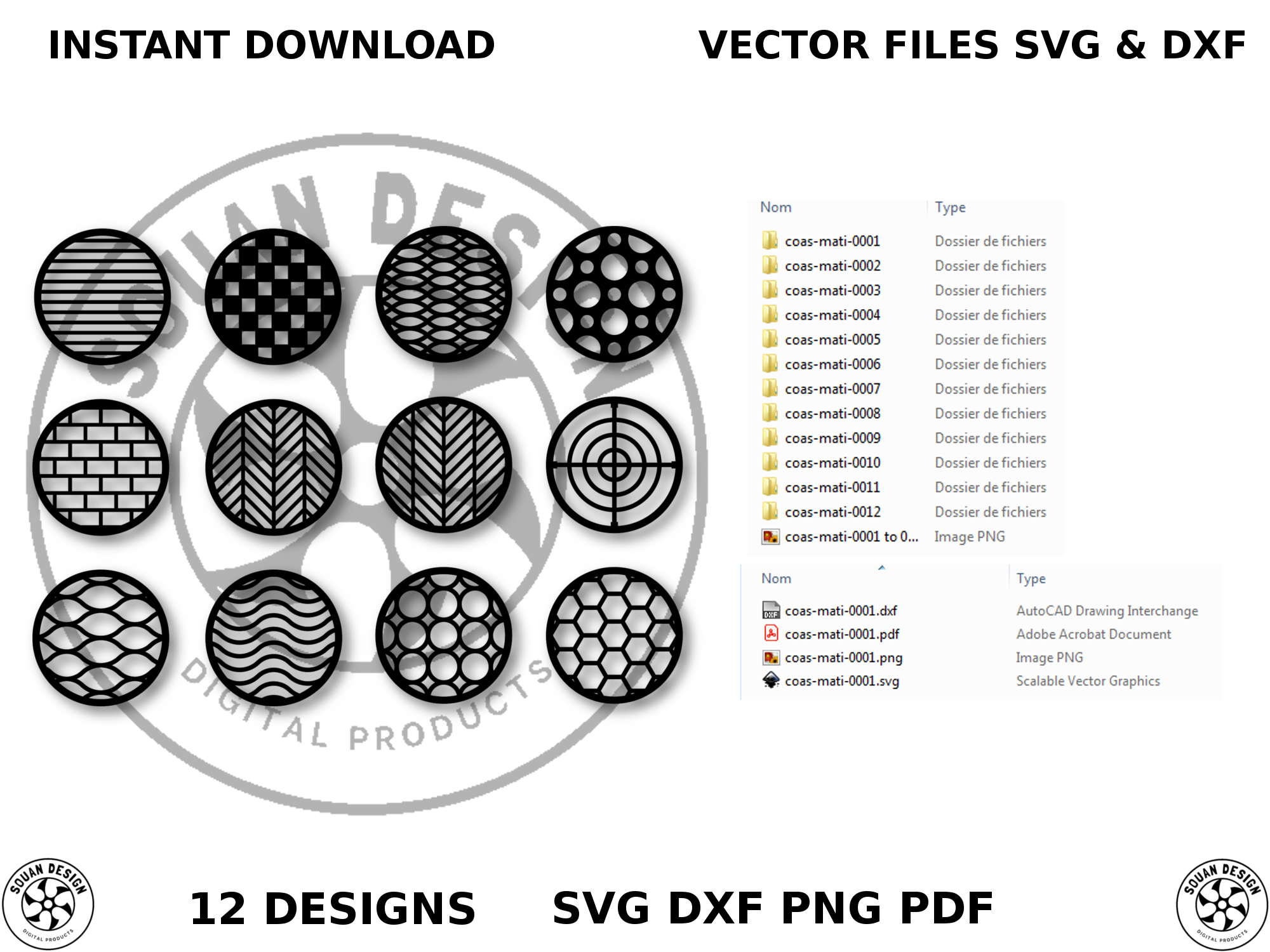 12 Texture Coaster Designs for Laser Cutting/engraving. Vector Drawing ...