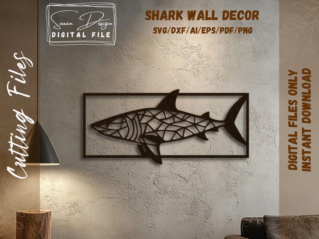 Shark Geometric Wall Art SVG - Geometric Laser Cut Design - Digital ...