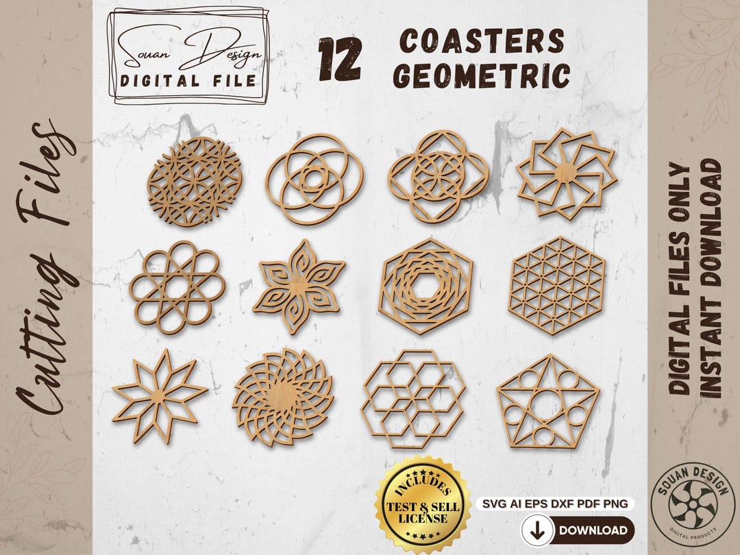 Geometric Coaster SVG Bundle – 12 Modern Laser Cut Designs – Digital ...