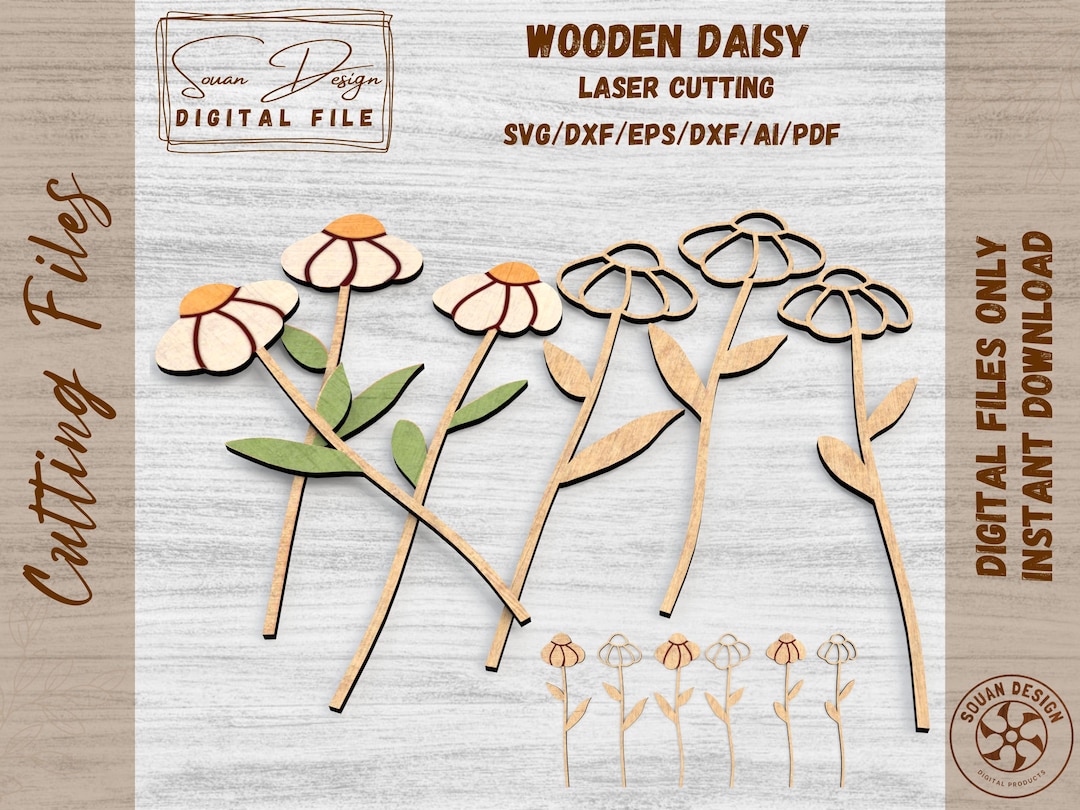 Daisies SVG - Laser Cut File, Wooden Flowers, Plant SVG Vector Graphics ...
