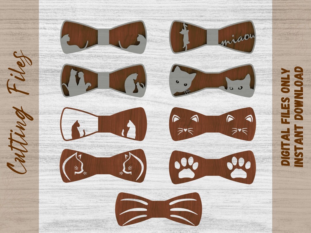 9 Bowties Cats SVG for Laser Cutting, Bow Tie Laser File, DXF, SVG - Etsy