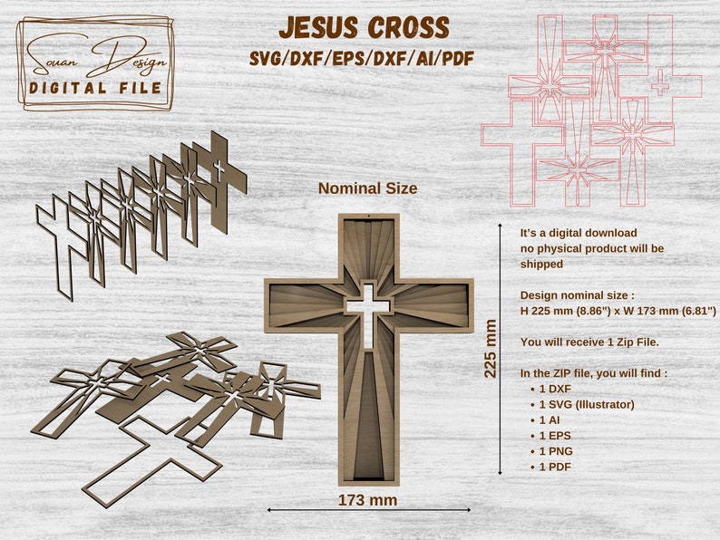 Radiant Cross - Digital File for Laser Cutting - DXF, SVG, Laser ...