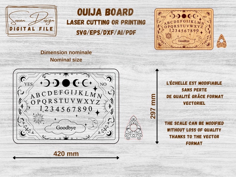 Ouija Board With Planchette SVG, File for Laser Cutting or Printing ...