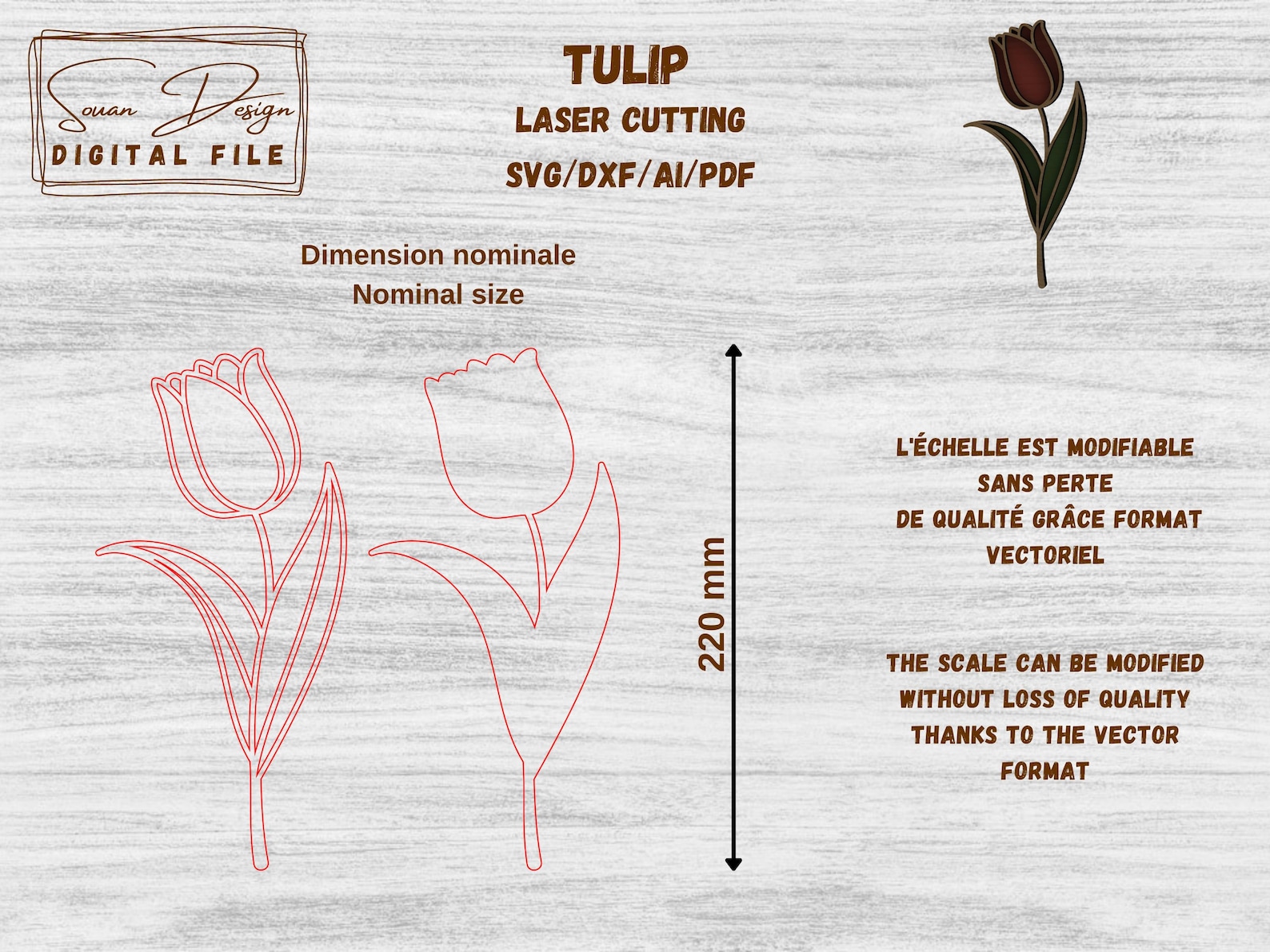 Tulip SVG - Laser Cut File, Wooden Flowers, Plant SVG Vector Graphics ...