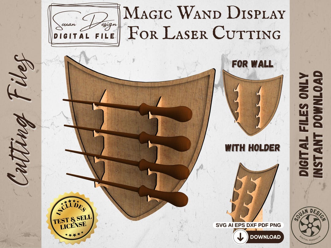 Magic Wand Display SVG – Classic Shield Wand Holder Laser Cut · Wall ...