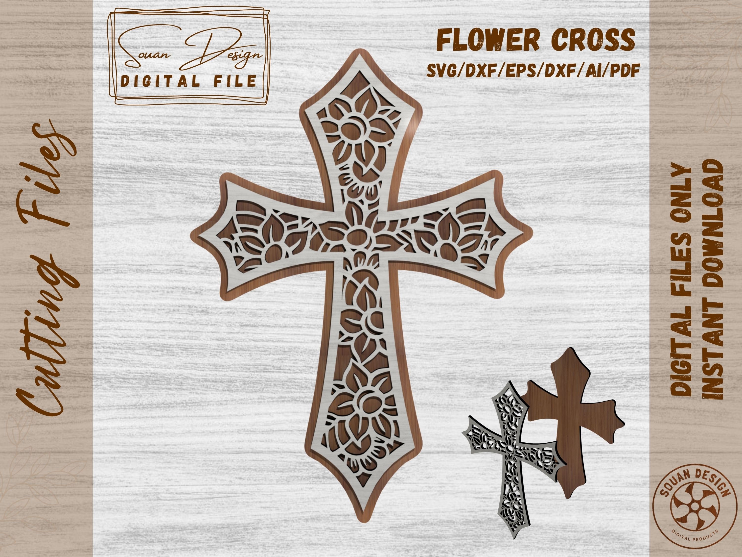 Flower-encrusted Cross Digital File for Laser Cutting DXF, SVG, Laser ...