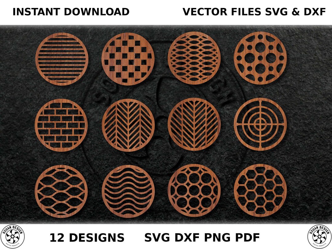 12 Texture Coaster Designs for Laser Cutting/engraving. Vector Drawing ...