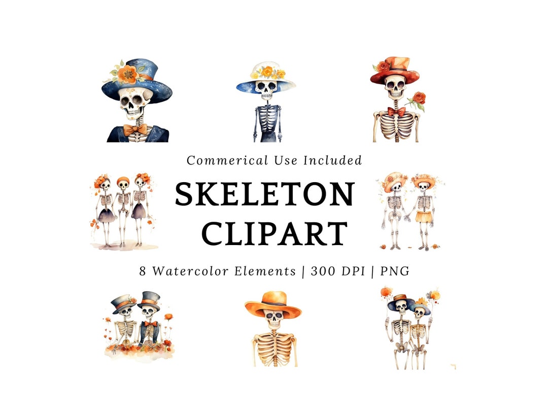 Watercolor Skeleton Clipart Set, Day of the Dead/ Dia De Los Muertos ...