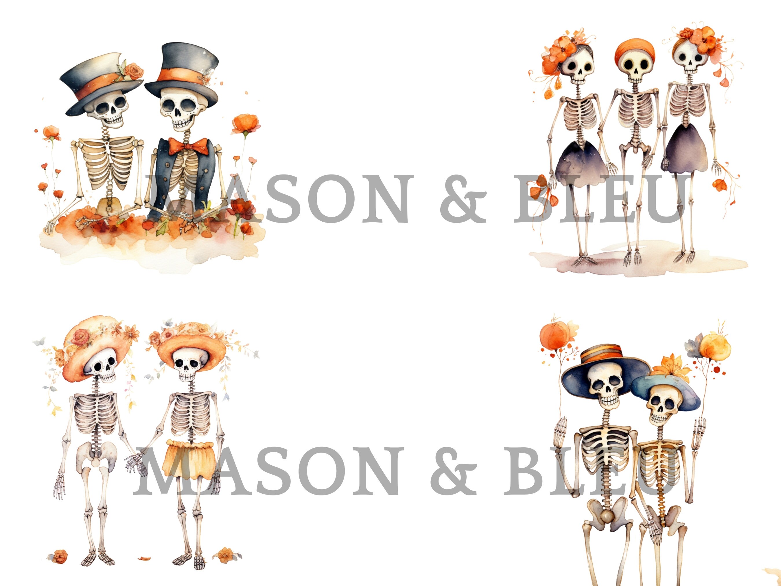 Watercolor Skeleton Clipart Set, Day of the Dead/ Dia De Los Muertos ...