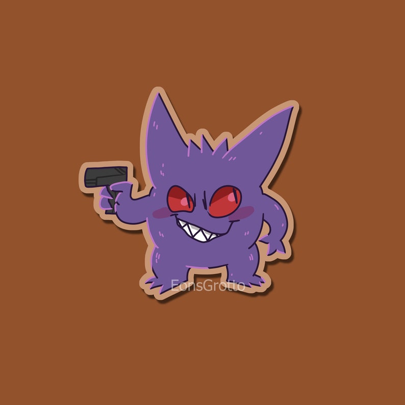 Gungar Gengar With a Gun Handmade Vinyl Sticker - Etsy