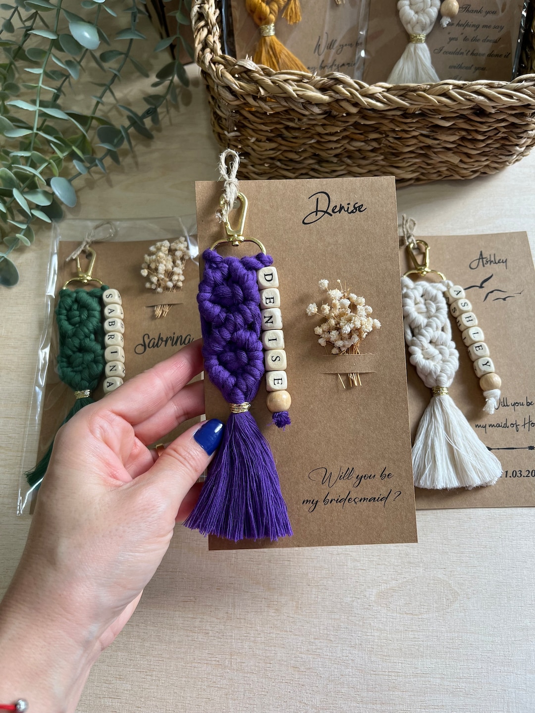 Custom Macrame Keychains, Personalized Wedding Gift for Bridesmaids ...