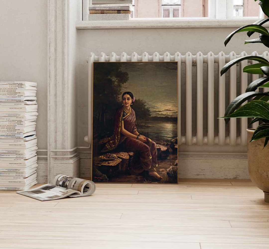 Raja Ravi Varma Radha in the Moonlight Indian Portrait - Etsy