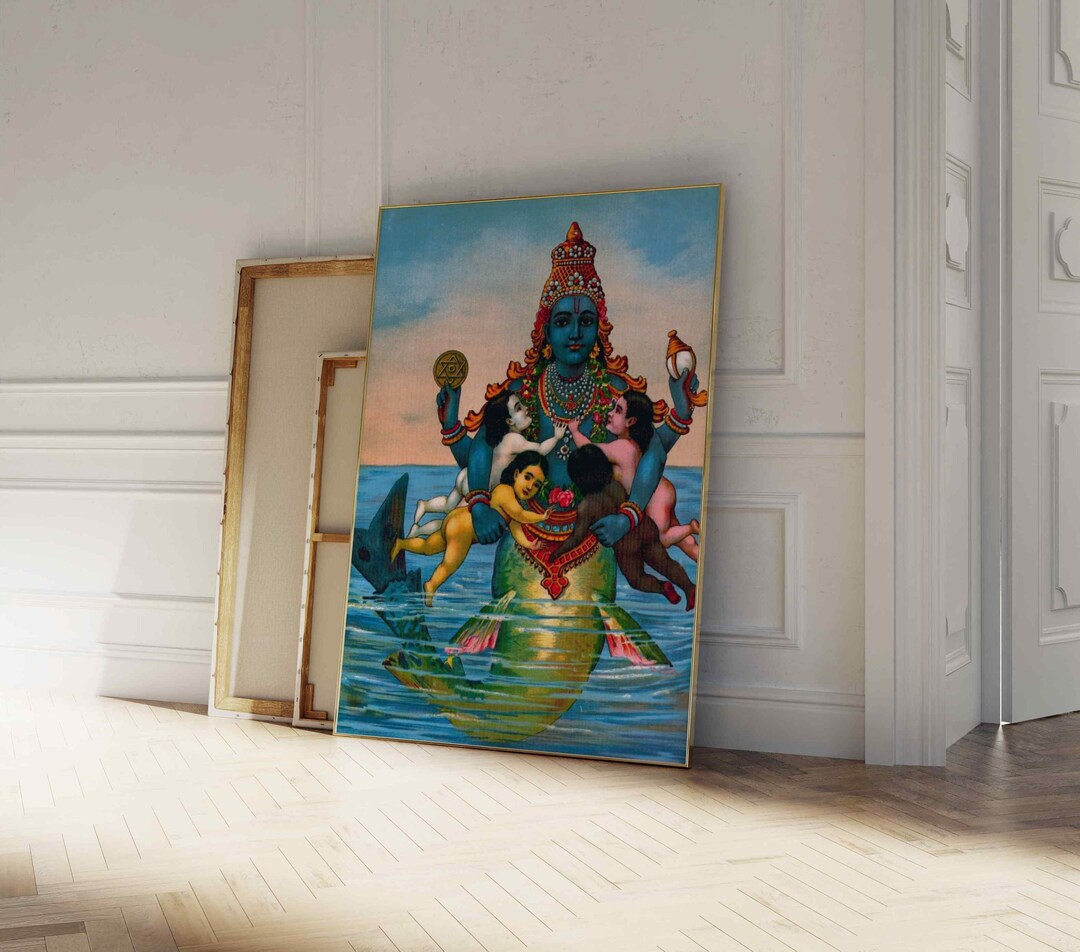 Raja Ravi Varma Matsya Avatar Indian Portrait Painting, Vintage Print ...