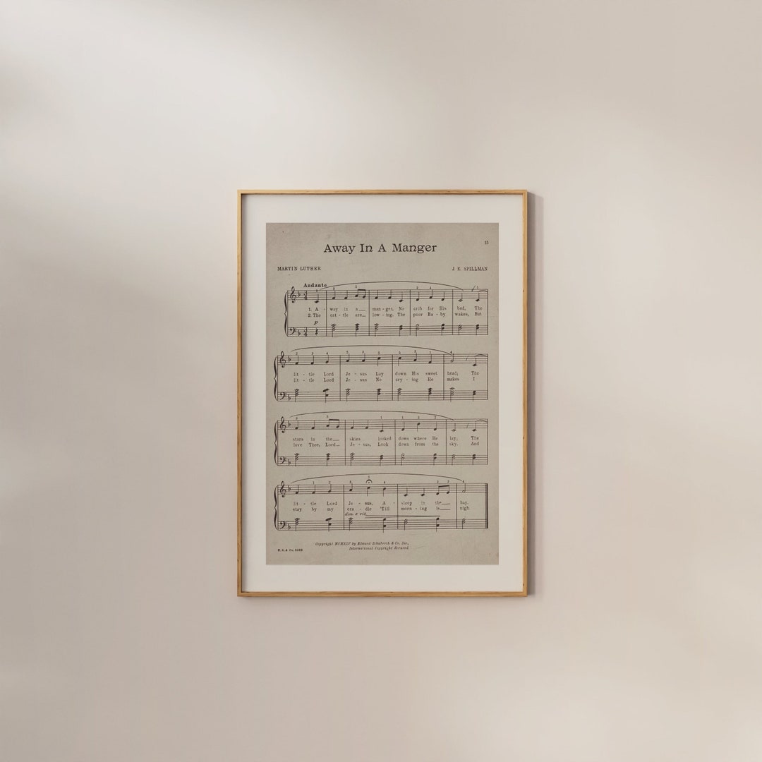 Away in a Manger Print Christmas Carol Song Vintage Music Sheet Hymn ...